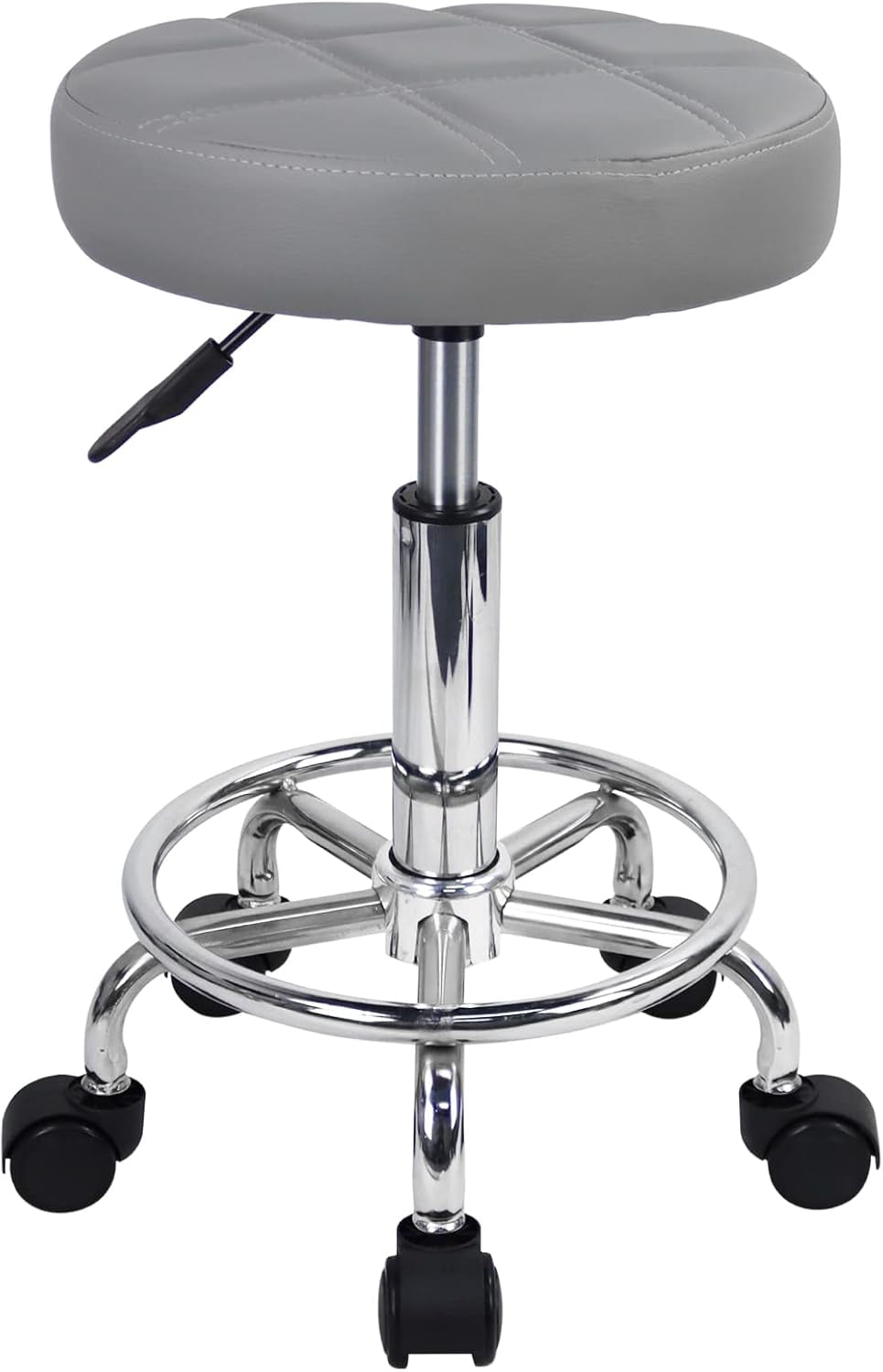 Round Rolling Stool Chair PU Leather Height Adjustable Swivel Drafting ...
