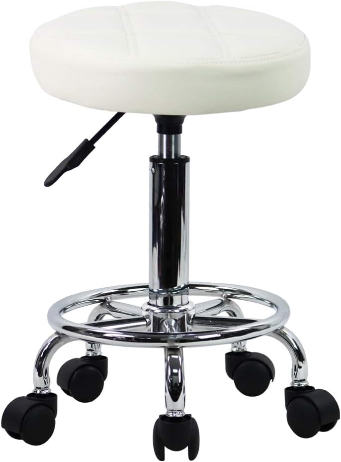 Round Rolling Stool Chair PU Leather Height Adjustable Swivel Drafting ...