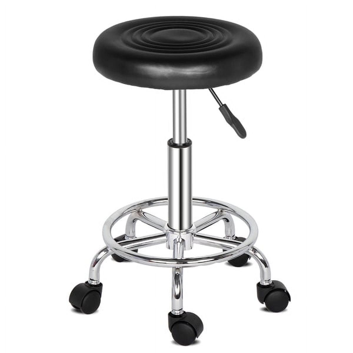 Round Rolling Stool Chair PU Leather Height Adjustable Swivel Drafting ...