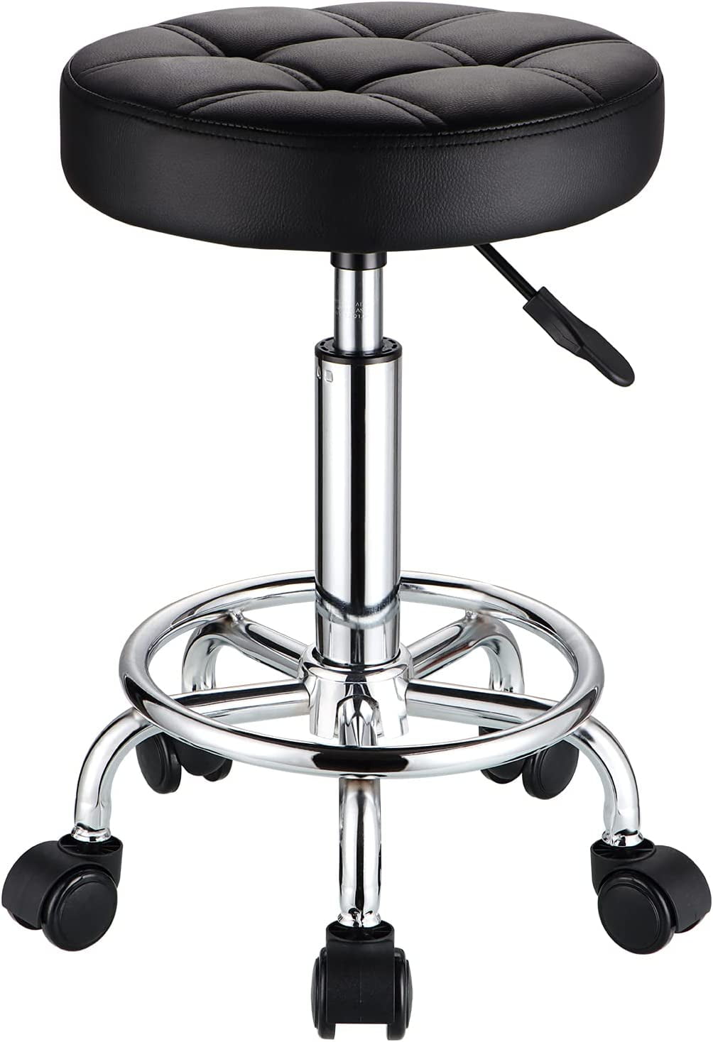 Round Rolling Stools PU Leather Seat Height Adjustable Swivel Stool ...