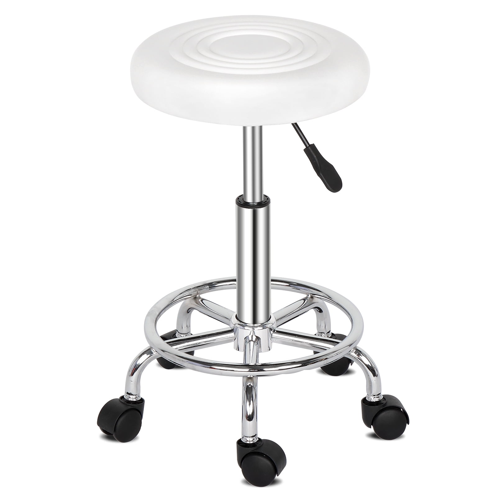 Round Rolling Stools, PU Leather Seat, Height Adjustable Swivel Stool ...