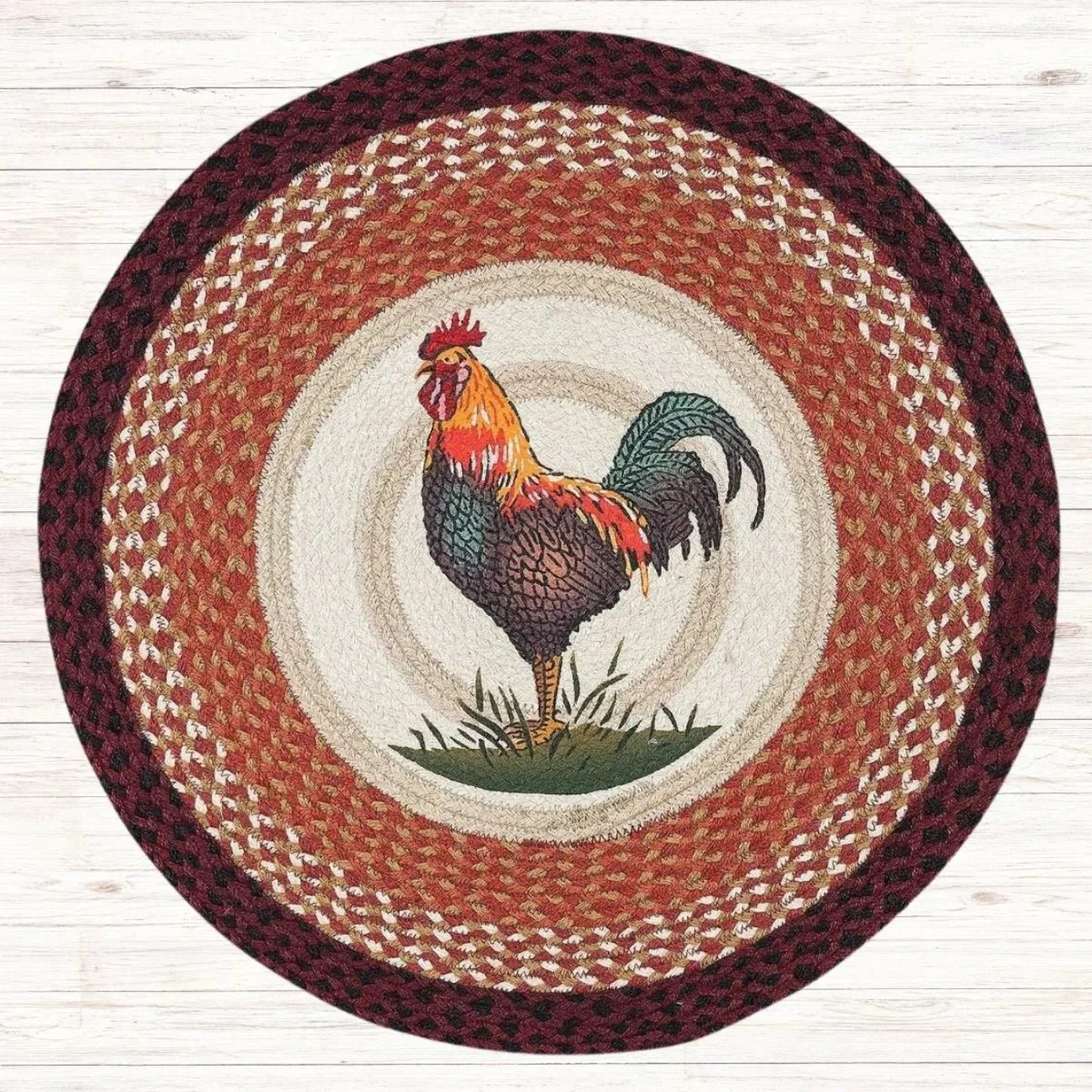 Rustic Farmhouse Braided Kitchen Round Rooster Rugs for Country Style ...