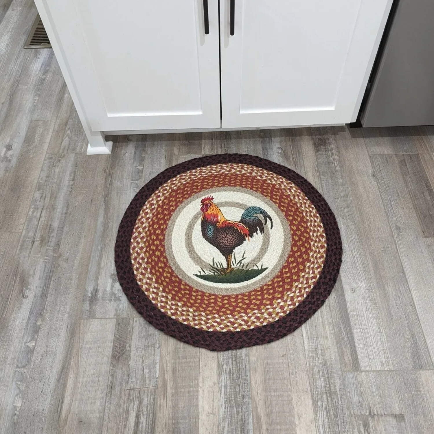 Round Rooster Rugs, 27 Inch Jute Kitchen Decor, Farmhouse Style ...