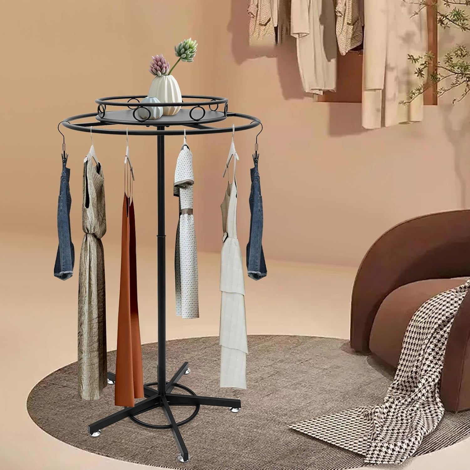 Round Rotatable Garment Rack, Floor Standing Clothing Rack Retail ...