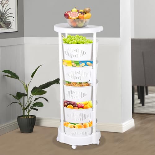 Round Rotating Storage Shelf 5-Tier Kitchen Rack Organizer Household ...