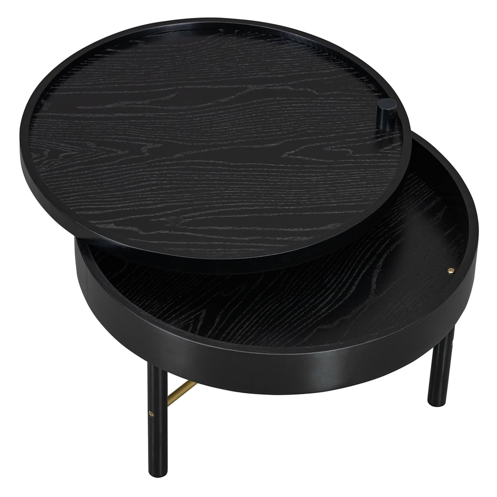 Round Rotating Top Coffee Table With Hidden Storage Compartment Metal ...