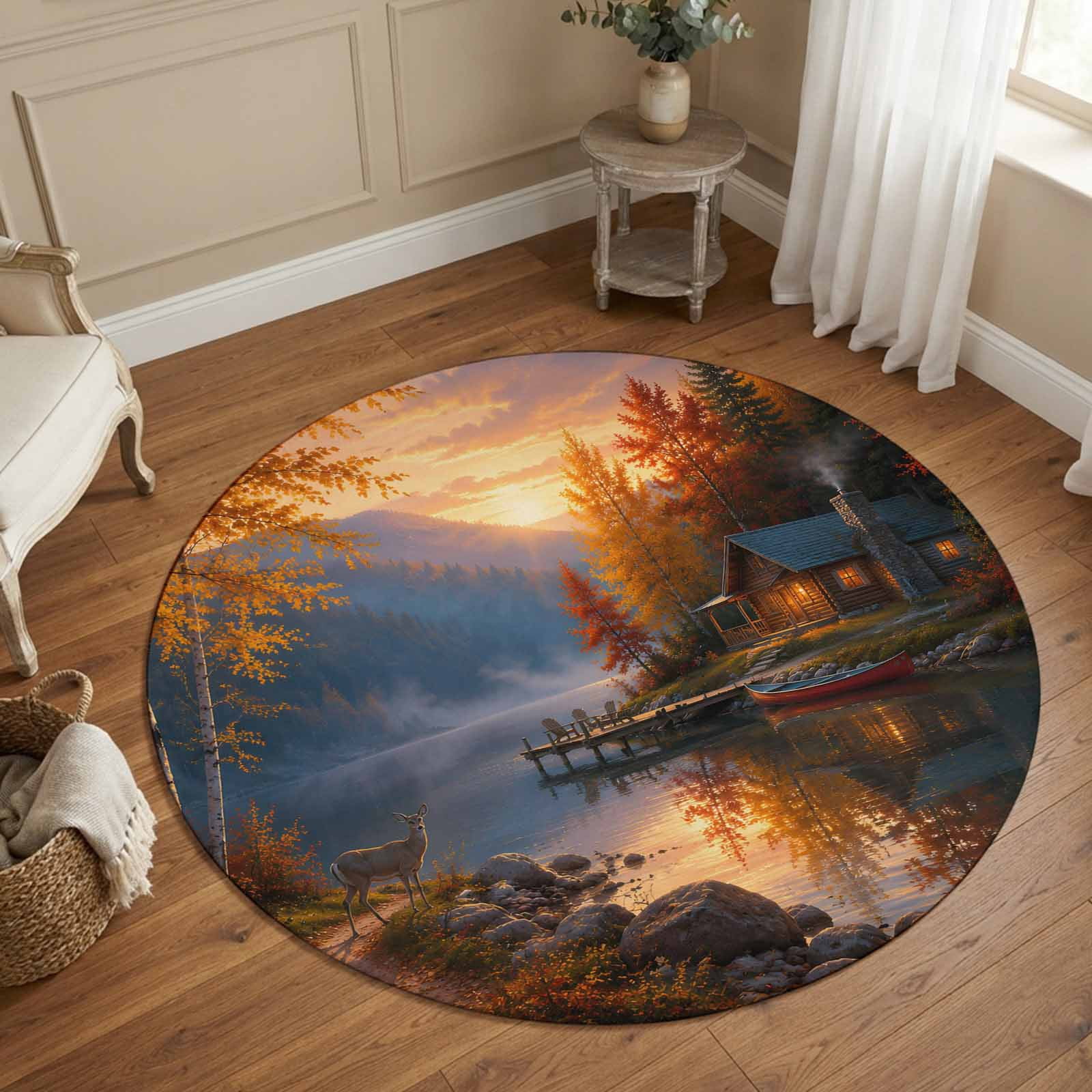 Round Rug 3.3Ft Washable Non-Slip, Fall Circle Area Rugs for Living ...