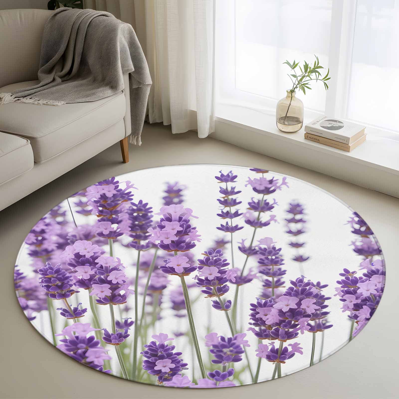 Round Rug 3ft Area Rug,Country Purple Lavender Flowers Area Rugs for ...