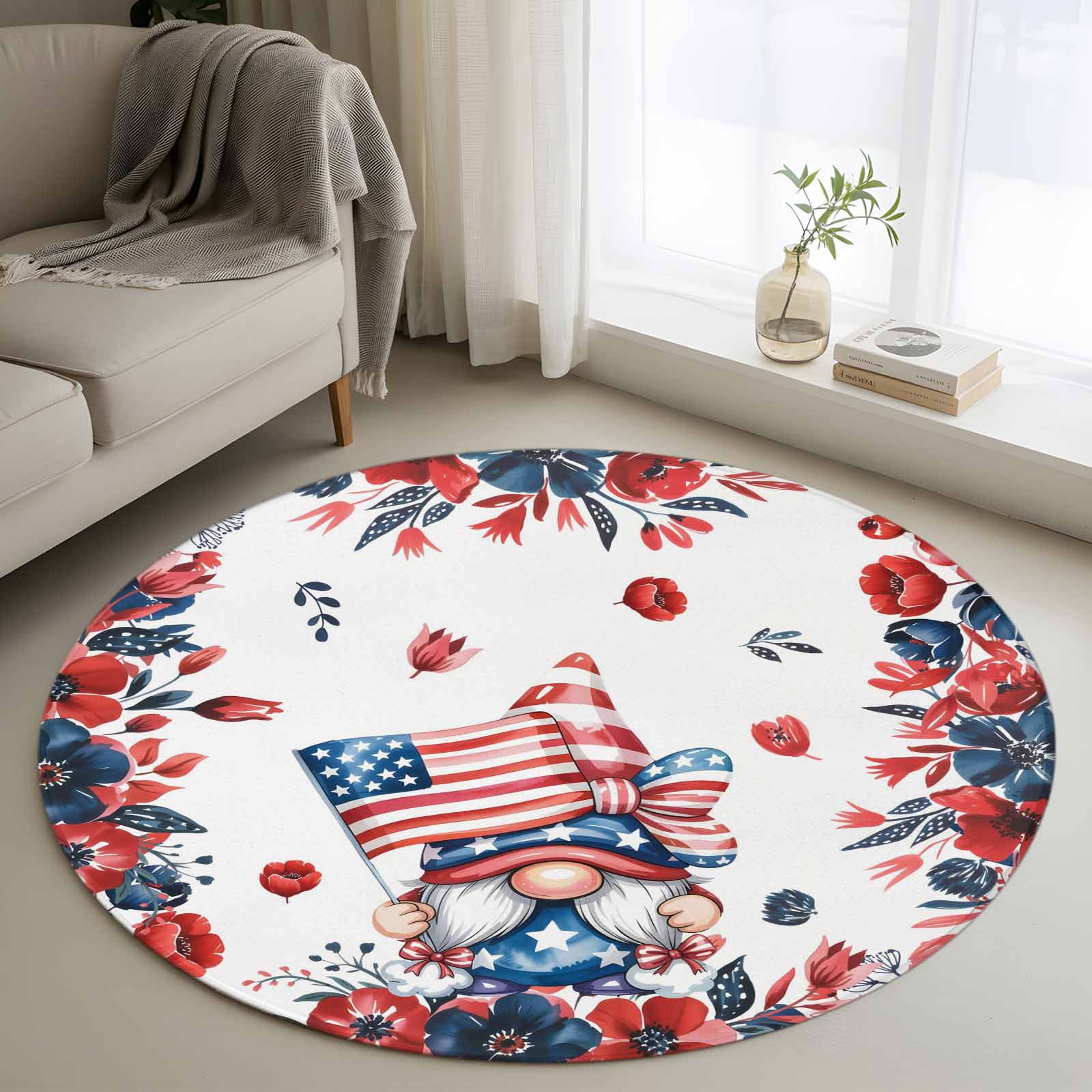 Round Rug 3ft Area Rug,Independence Day U.S. Flag Dwarf Area Rugs for ...