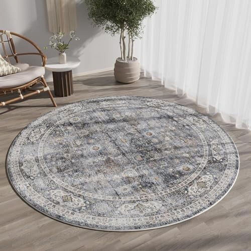Round Rug 4ft Washable Circle Rug Non Slip Low Pile Boho Small Circular ...