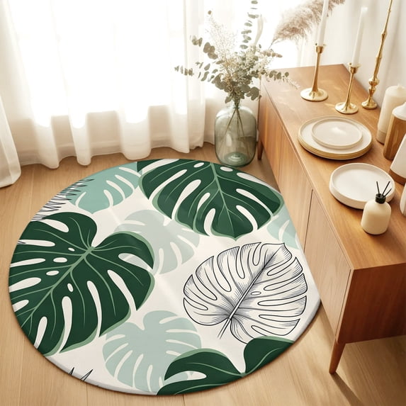 Round Rug 6ft Area Rug, Summer Tropical Monstera Leaves Area Rugs for ...