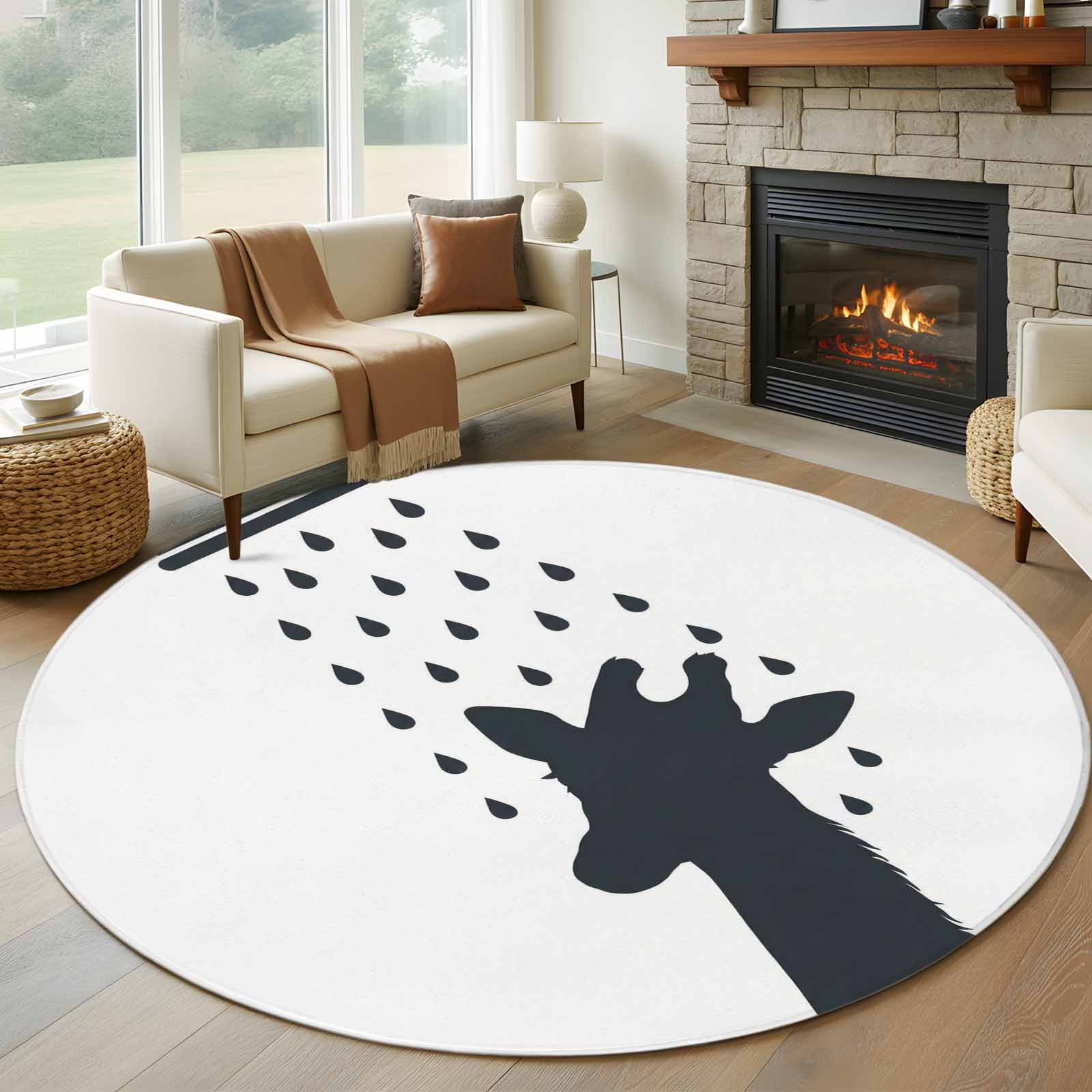 Round Rug 7Ft Washable Non-Slip, Giraffe Showering Circle Area Rugs for ...