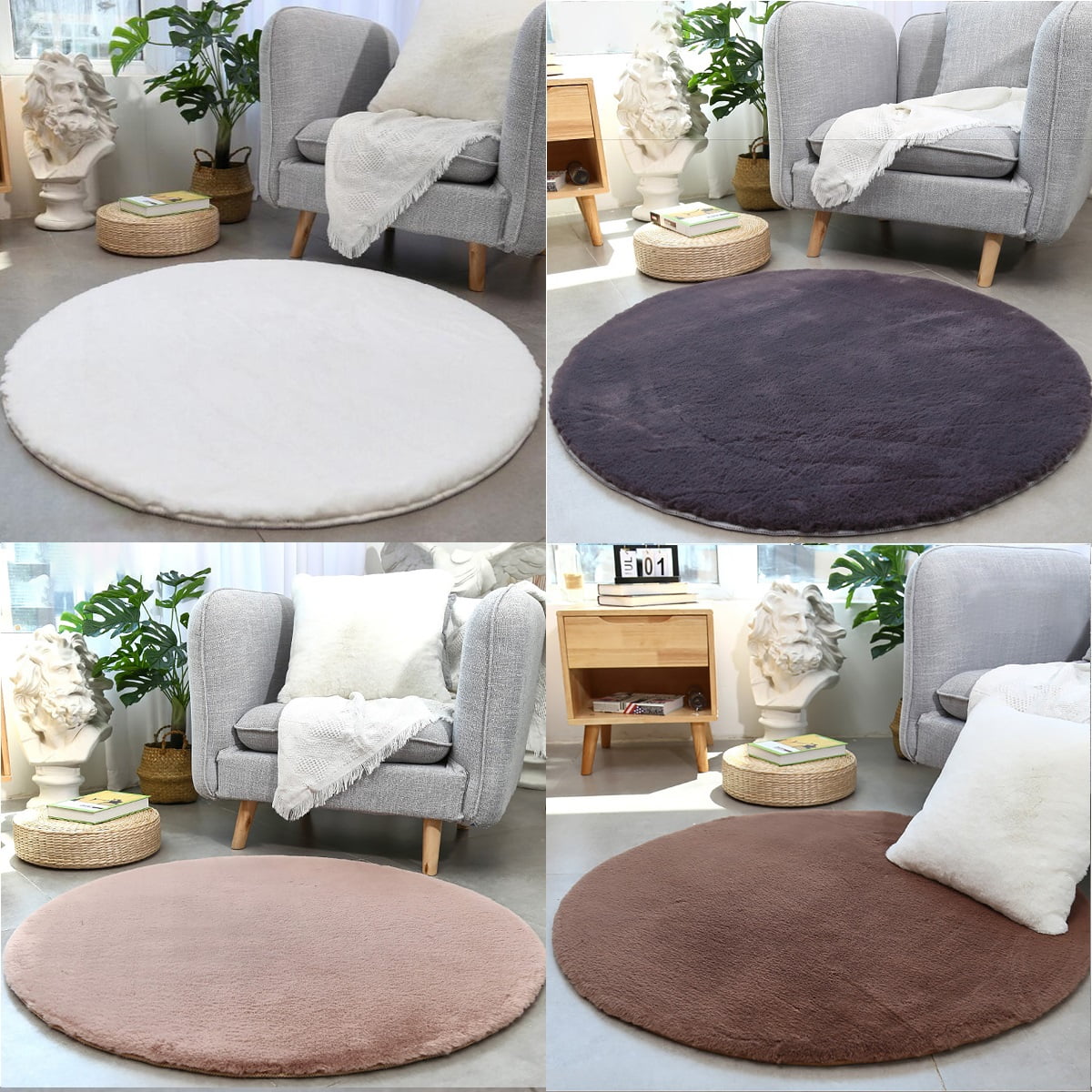 Round Rug for Bedroom,Fluffy Circle Rug 3.3'X3.3' for Kids Room,Furry ...