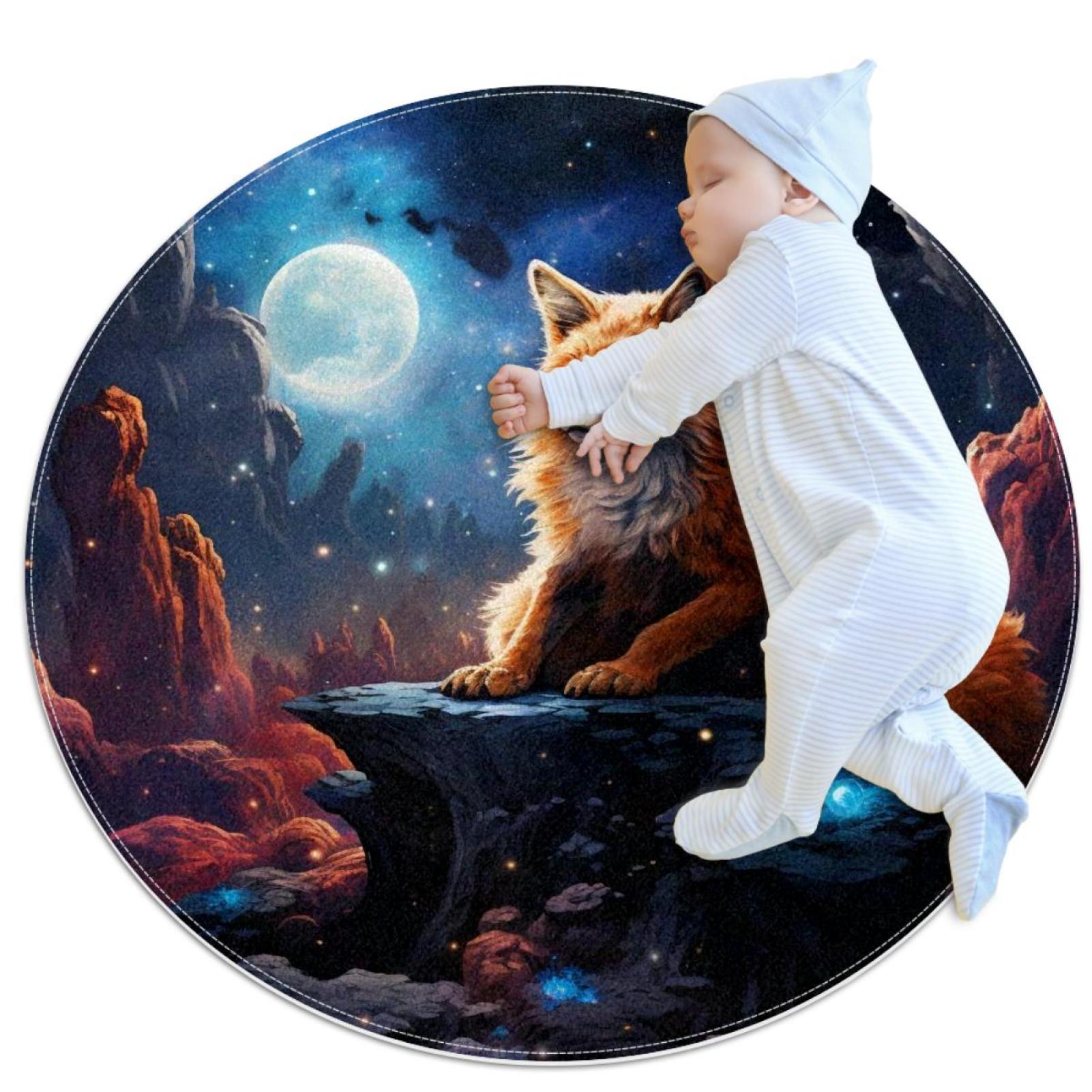 Round Rug Non-Slip Floor Mat Fox for Kitchen Entryway Laundry Bedroom ...