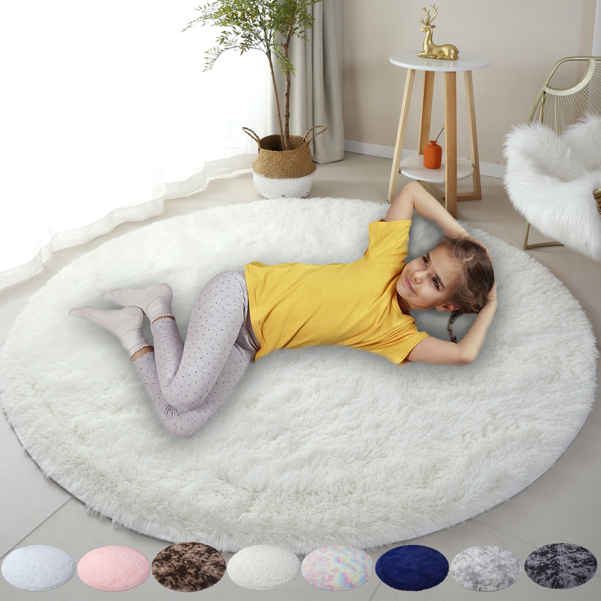 Round Rug Ultra-Soft Plush Modern Circle Area Rug for Bedroom, Fluffy ...