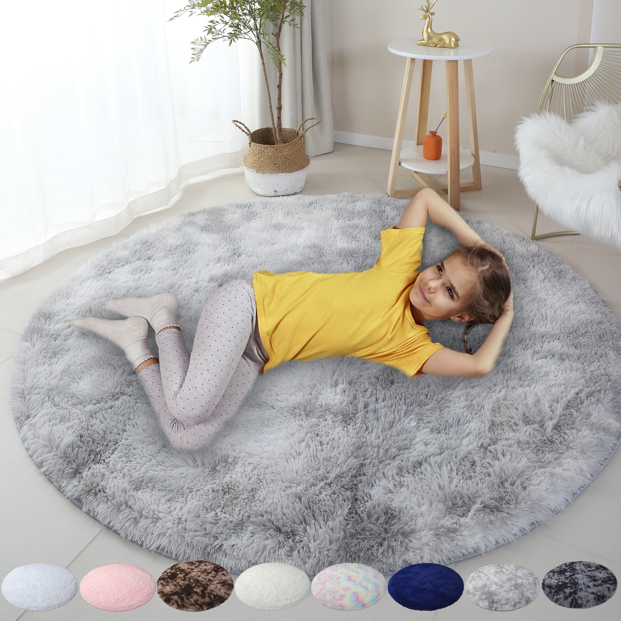 Round Rug Ultra-Soft Plush Modern Circle Area Rug for Bedroom, Fluffy ...