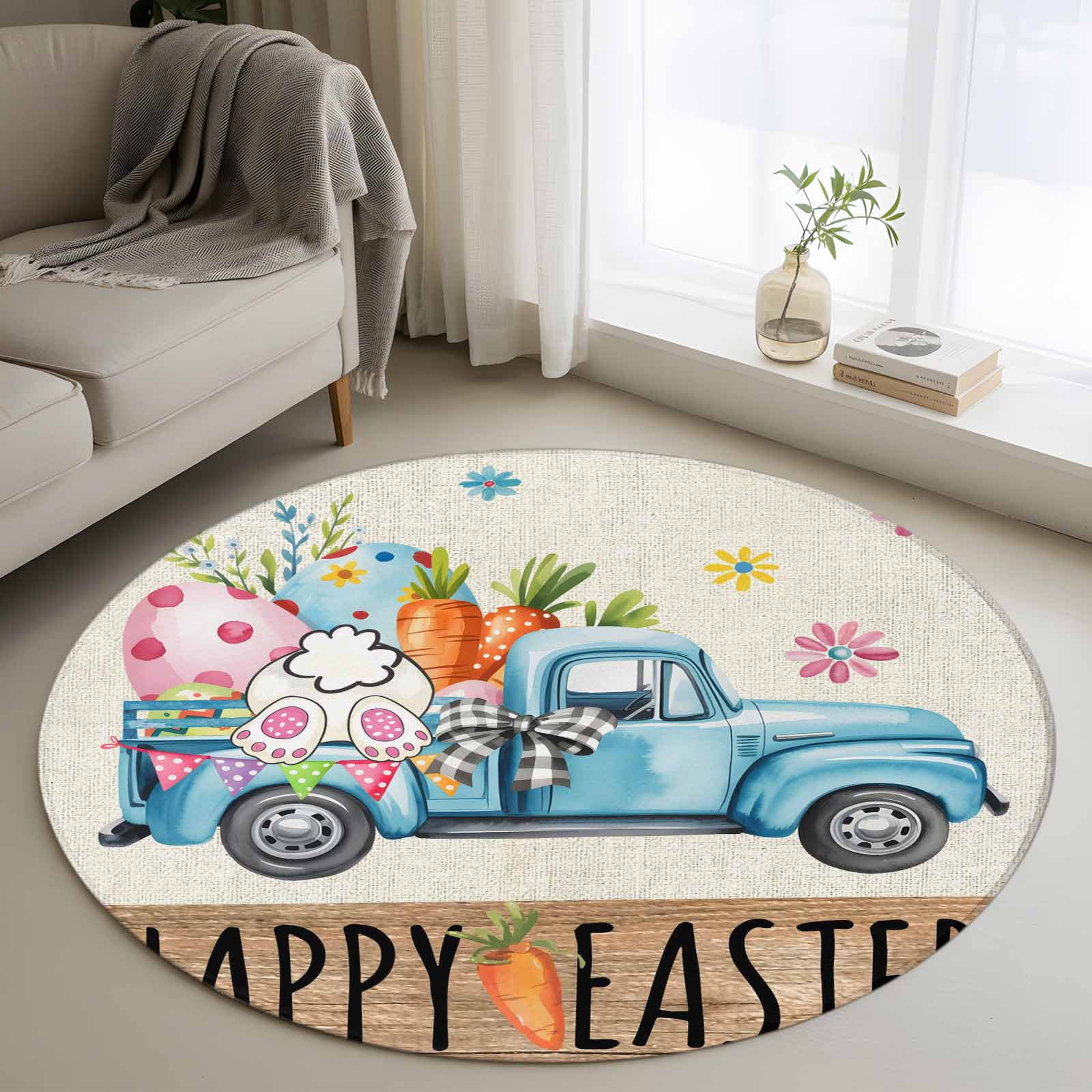 Round Rugs 3.3 Ft, Easter Non Slip Area Rugs for Kitchen Bedroom ...
