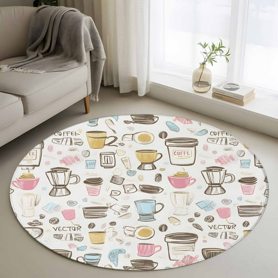 Round Rugs 3.3 Ft, Modern Art Cup Non Slip Area Rugs for Kitchen ...