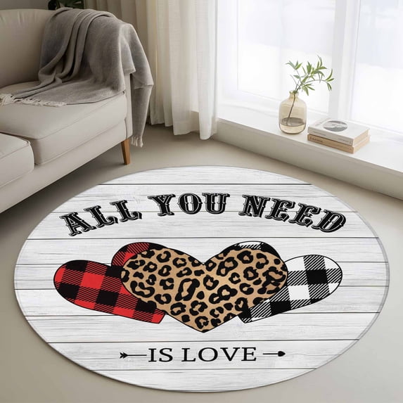 Round Rugs 3.3 Ft, Valentine's Day Non Slip Area Rugs for Kitchen ...