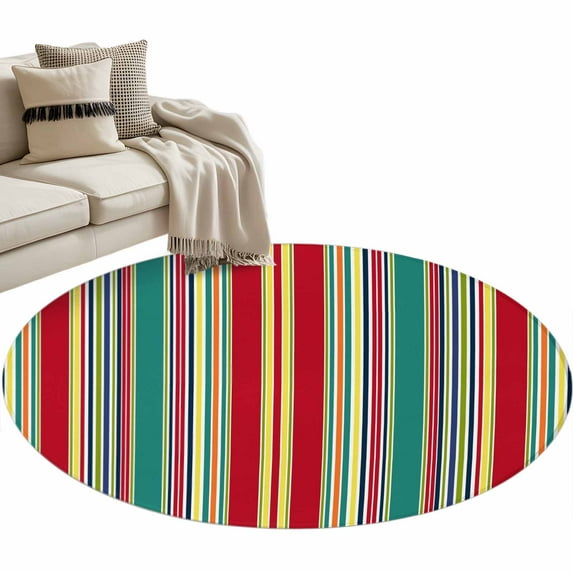 Round Rugs 3 Ft, Colorful Striped Non Slip Area Rugs for Kitchen ...