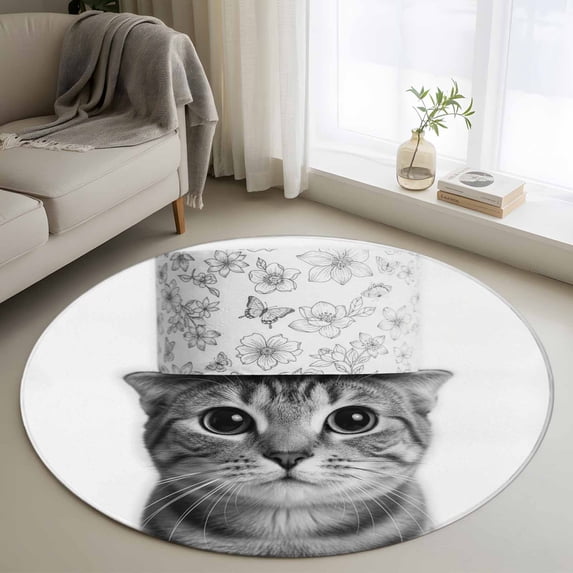 Round Rugs 3 Ft, Cute Cat Non Slip Area Rugs for Kitchen Bedroom ...