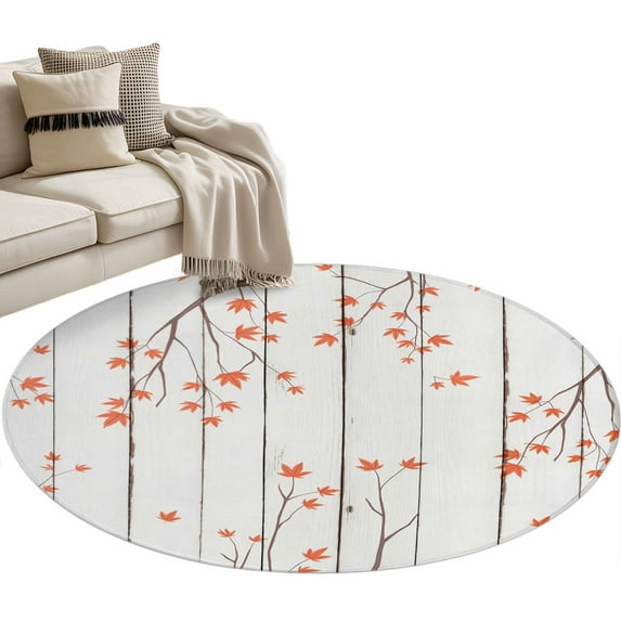 Round Rugs 3 Ft, Fall Botanical Non Slip Area Rugs for Kitchen Bedroom ...