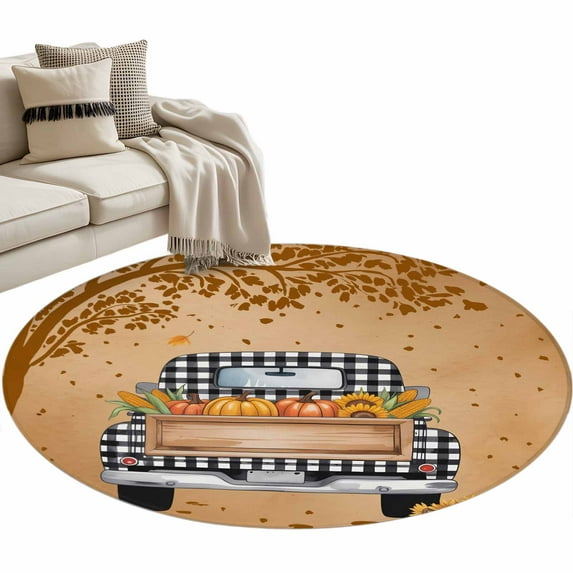 Round Rugs 3 Ft, Fall Truck Non Slip Area Rugs for Kitchen Bedroom ...