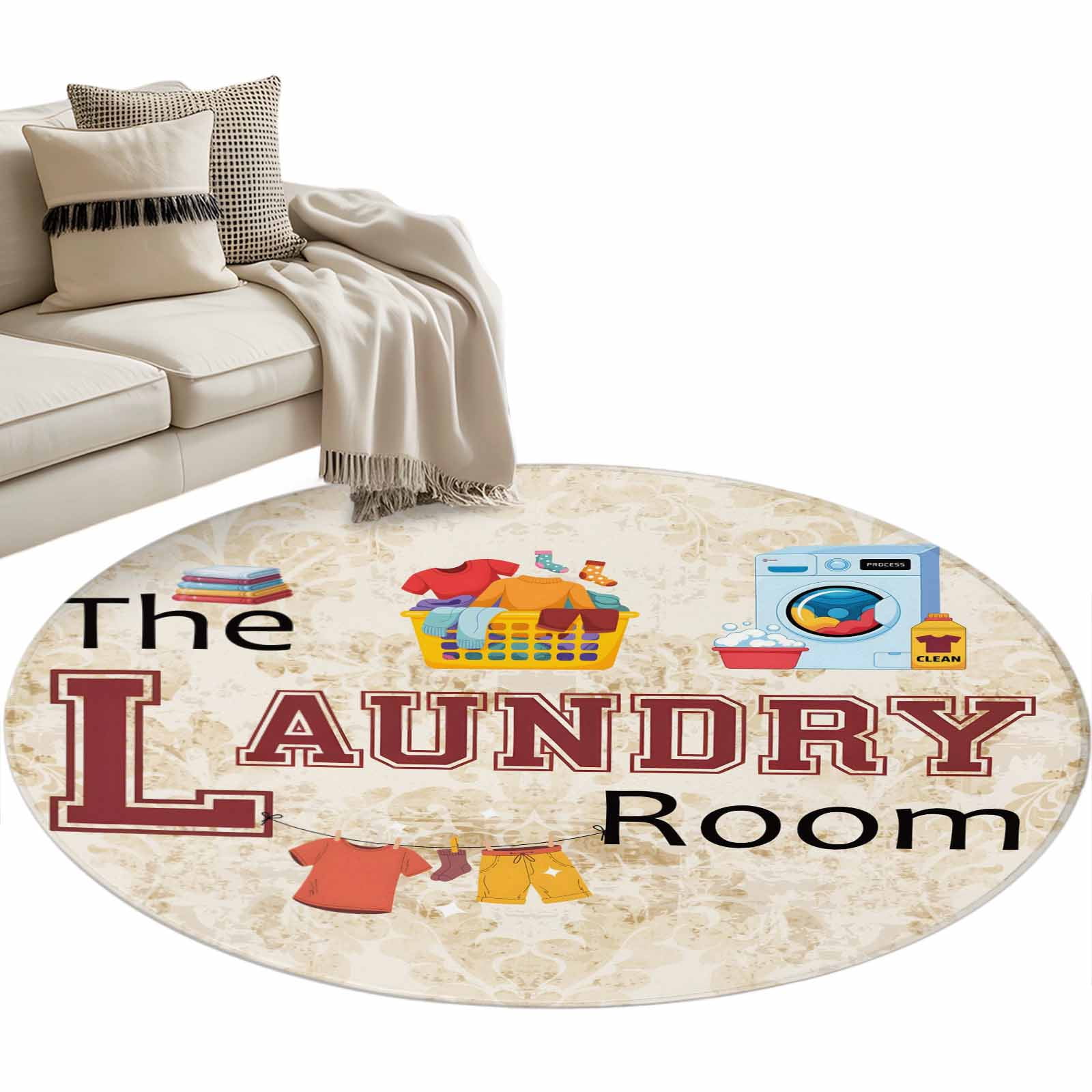 Round Rugs 3 Ft, Laundry Room Non Slip Area Rugs for Kitchen Bedroom ...