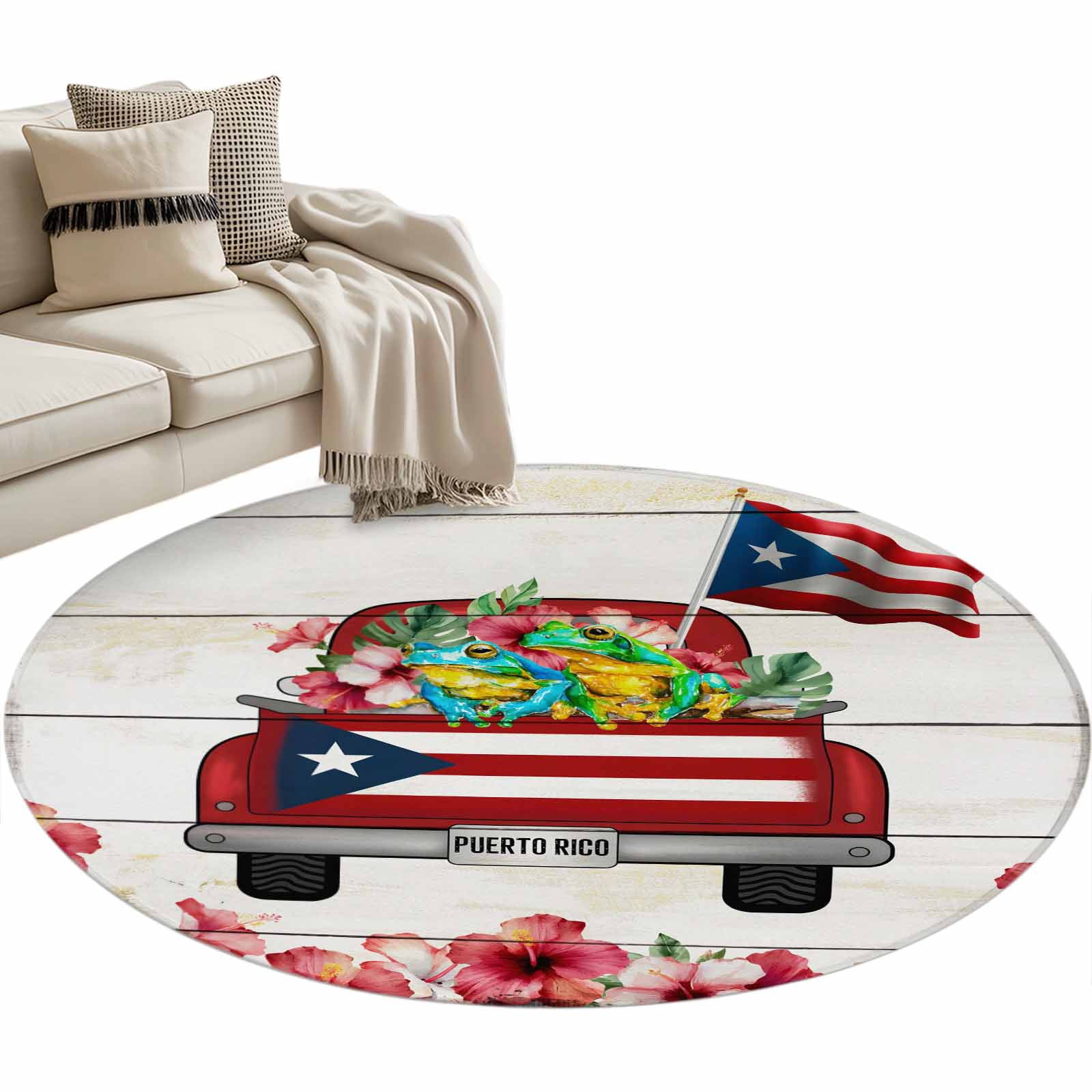 Round Rugs 3 Ft, Puerto Rican Flag Non Slip Area Rugs for Kitchen ...