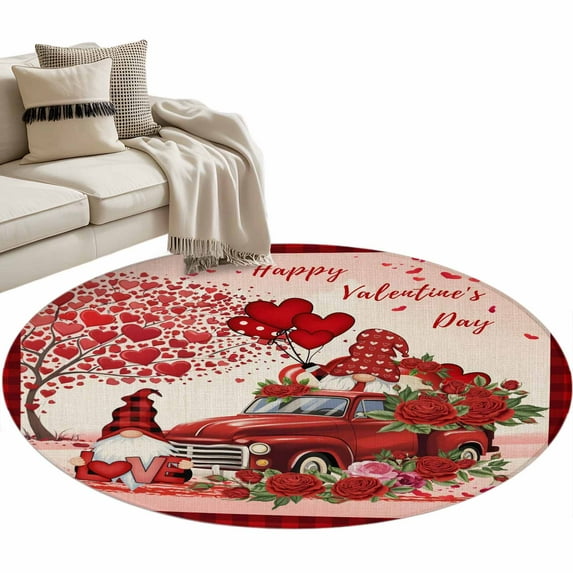 Round Rugs 3 Ft, Red Valentine's Day Non Slip Area Rugs for Kitchen ...