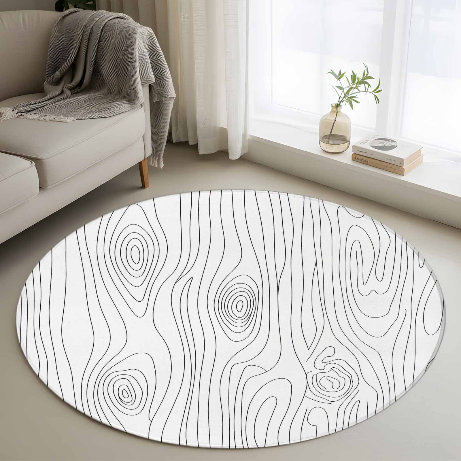 Round Rugs 3 Ft, Simple Line Wooden Texture Non Slip Area Rugs for ...