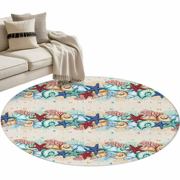 Round Rugs 3 Ft, Summer Starfish Non Slip Area Rugs for Kitchen Bedroom ...