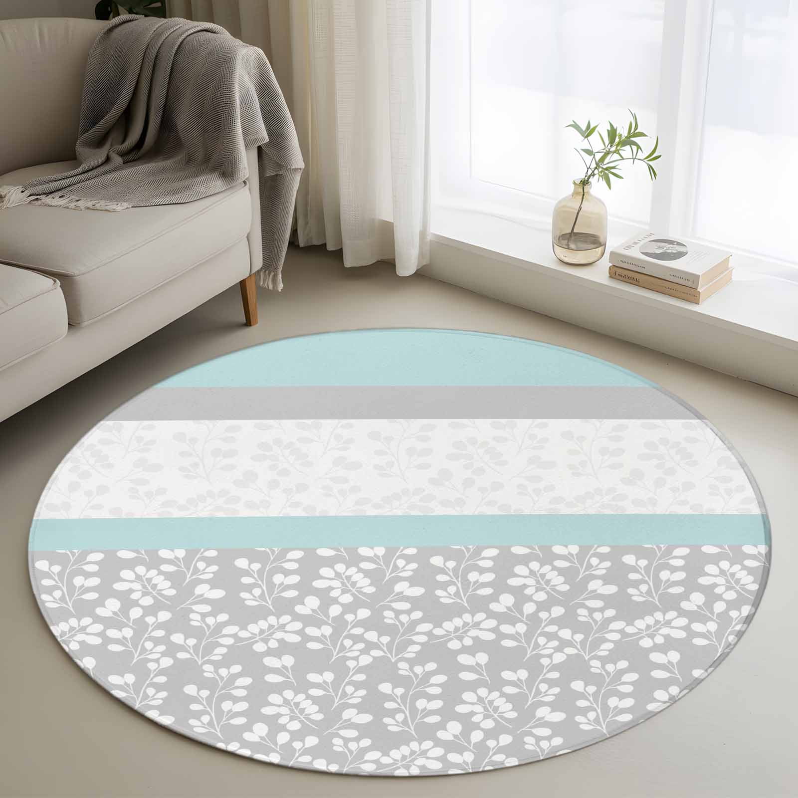 Round Rugs 3Ft, Aqua Grey Round Area Rug Washable Indoor Throw Carpet ...