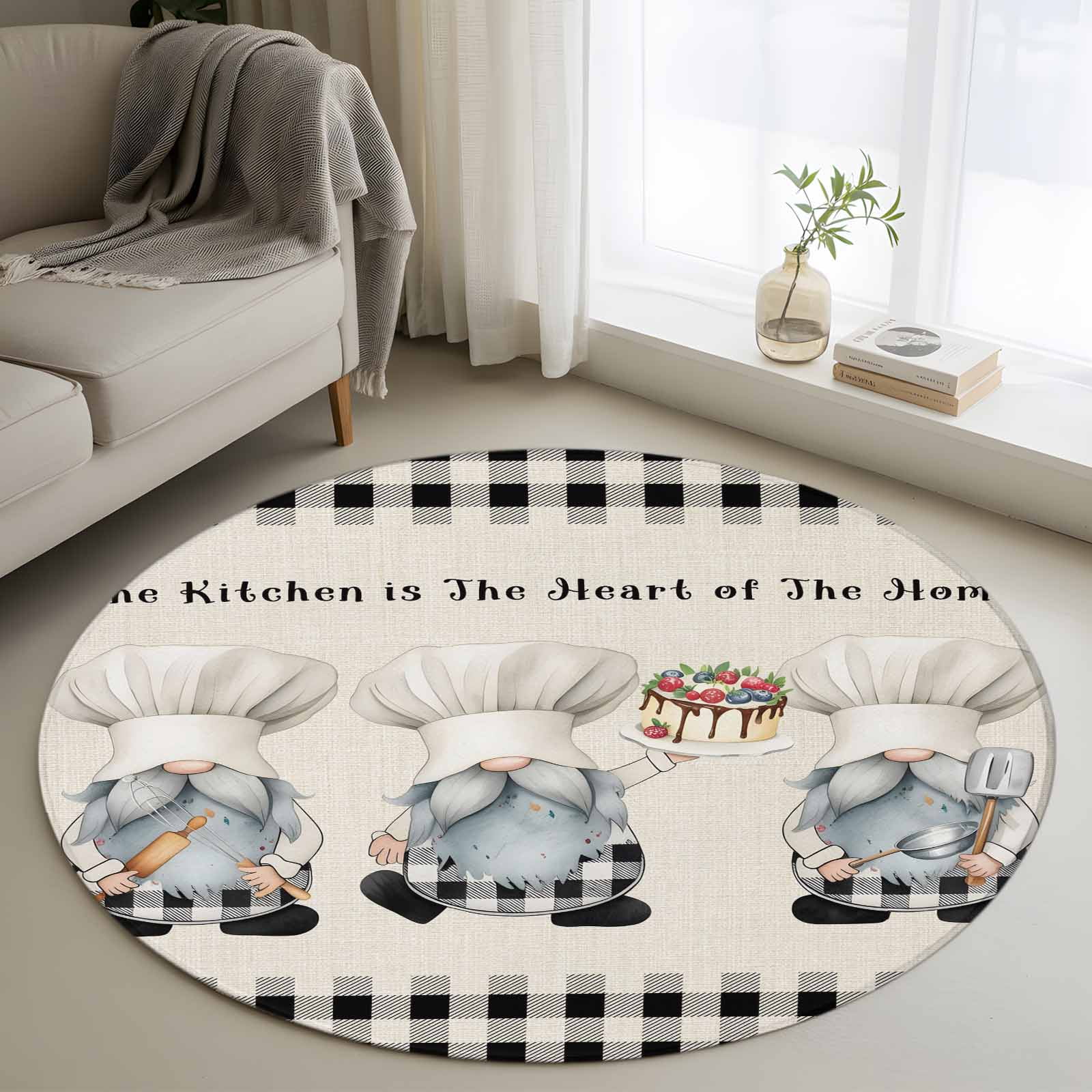 Round Rugs 3Ft, Chef Gnomes Round Area Rug Washable Indoor Throw Carpet ...