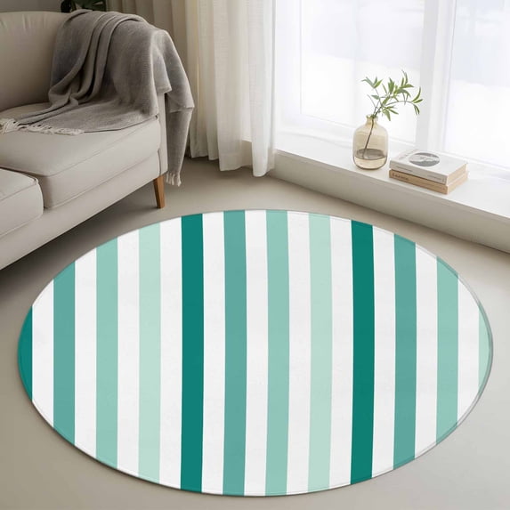 Round Rugs 3Ft, Green Stripe Round Area Rug Washable Indoor Throw ...