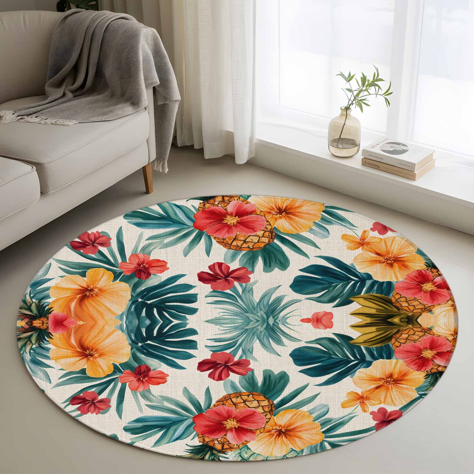 Round Rugs 3Ft, Palm Tree Pineapple Round Area Rug Washable Indoor ...