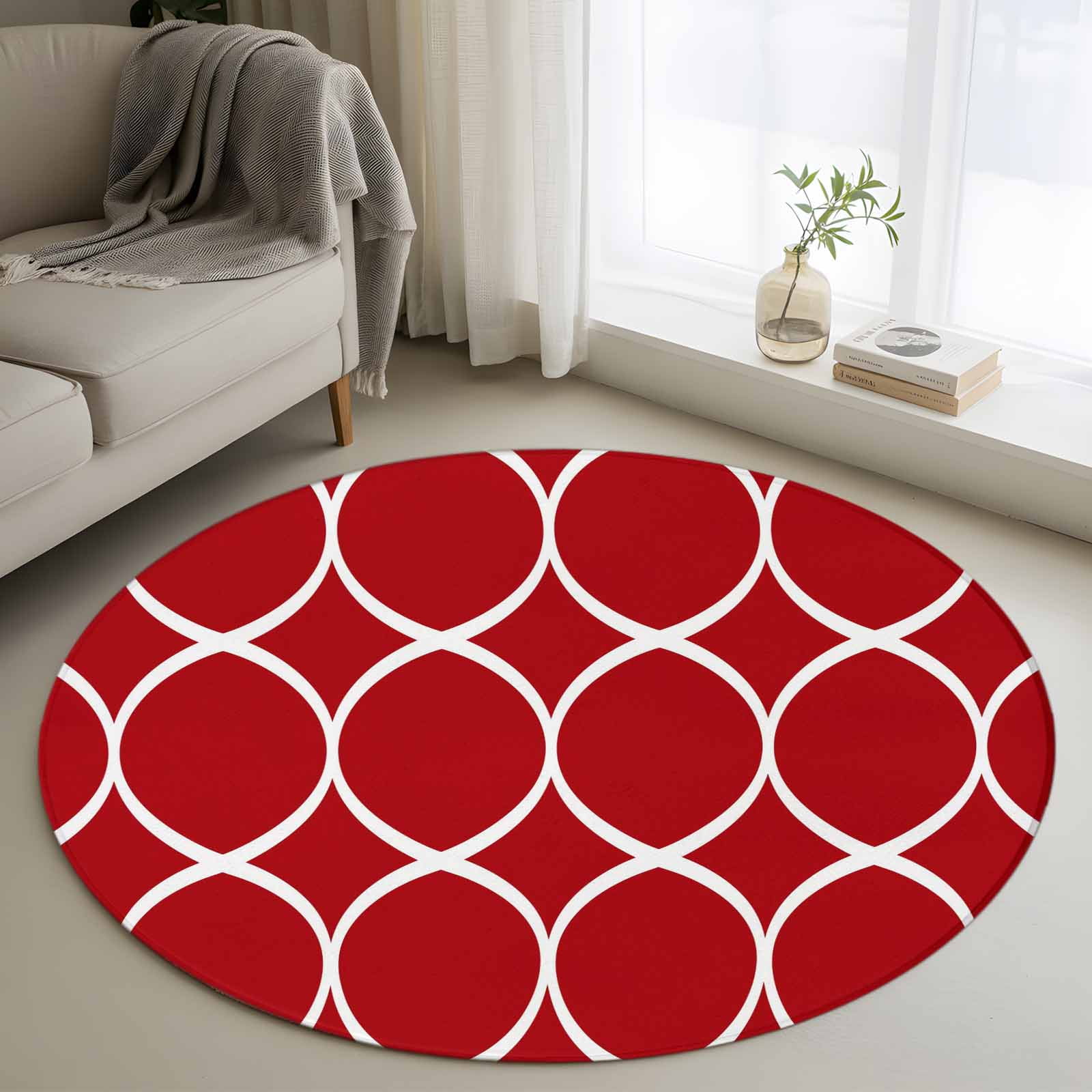 Round Rugs 3Ft, Red Abstract Round Area Rug Washable Indoor Throw ...
