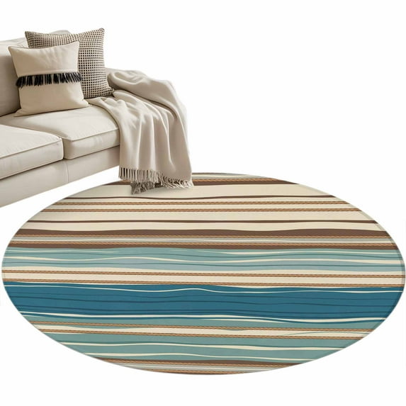 Round Rugs 4 Ft, Blue Brown Beige Non Slip Area Rugs for Kitchen ...