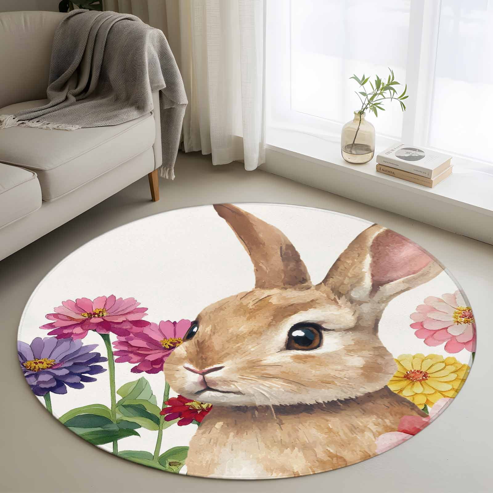 Round Rugs 4 Ft, Easter Bunny Non Slip Area Rugs for Kitchen Bedroom ...