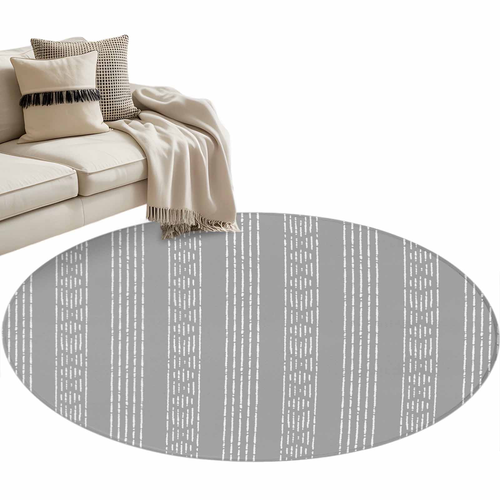 Round Rugs 4 Ft, Gray Striped Non Slip Area Rugs for Kitchen Bedroom ...