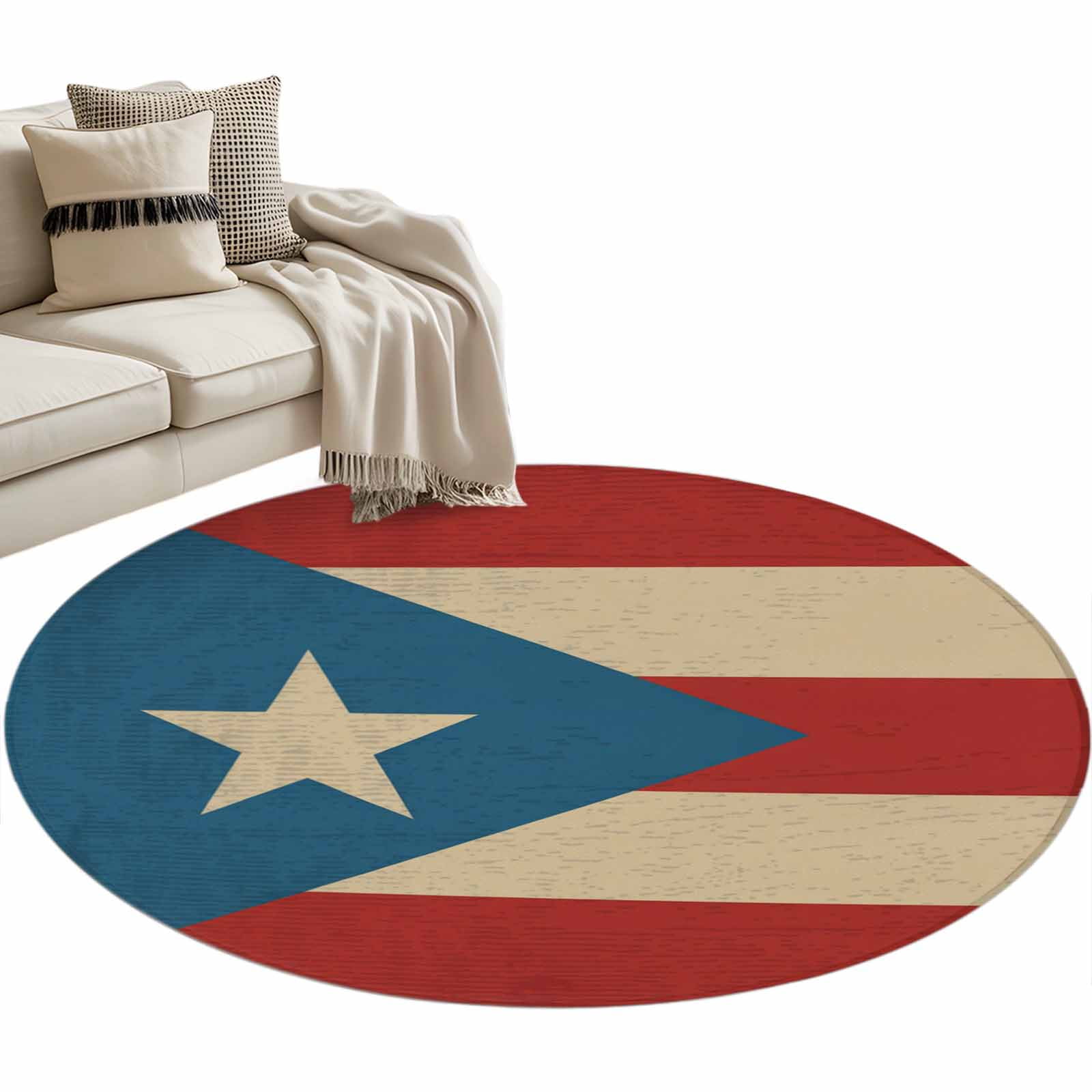 Round Rugs 4 Ft, Puerto Rico Flag Non Slip Area Rugs for Kitchen ...
