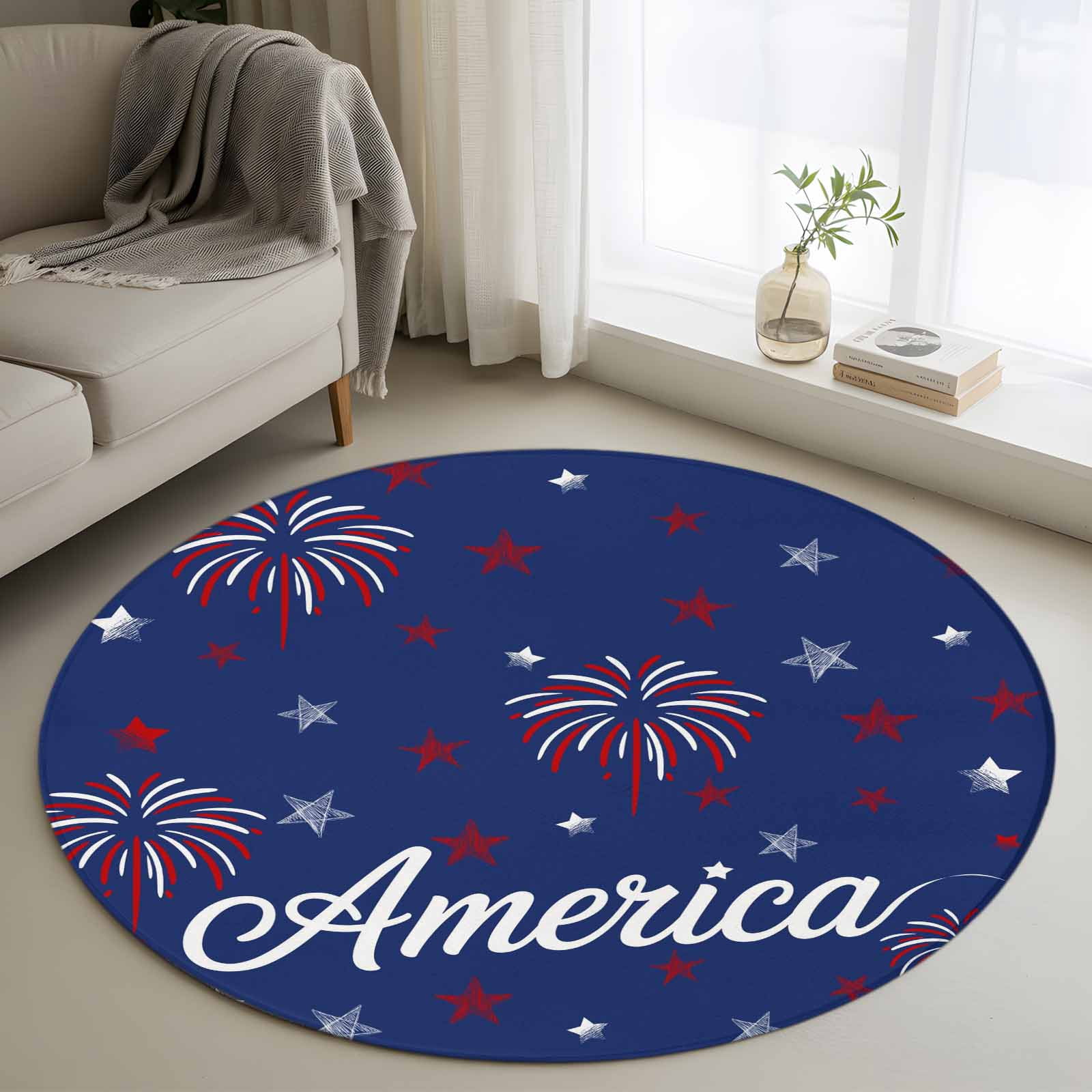 Round Rugs 4Ft, American Independence Day Round Area Rug Washable ...