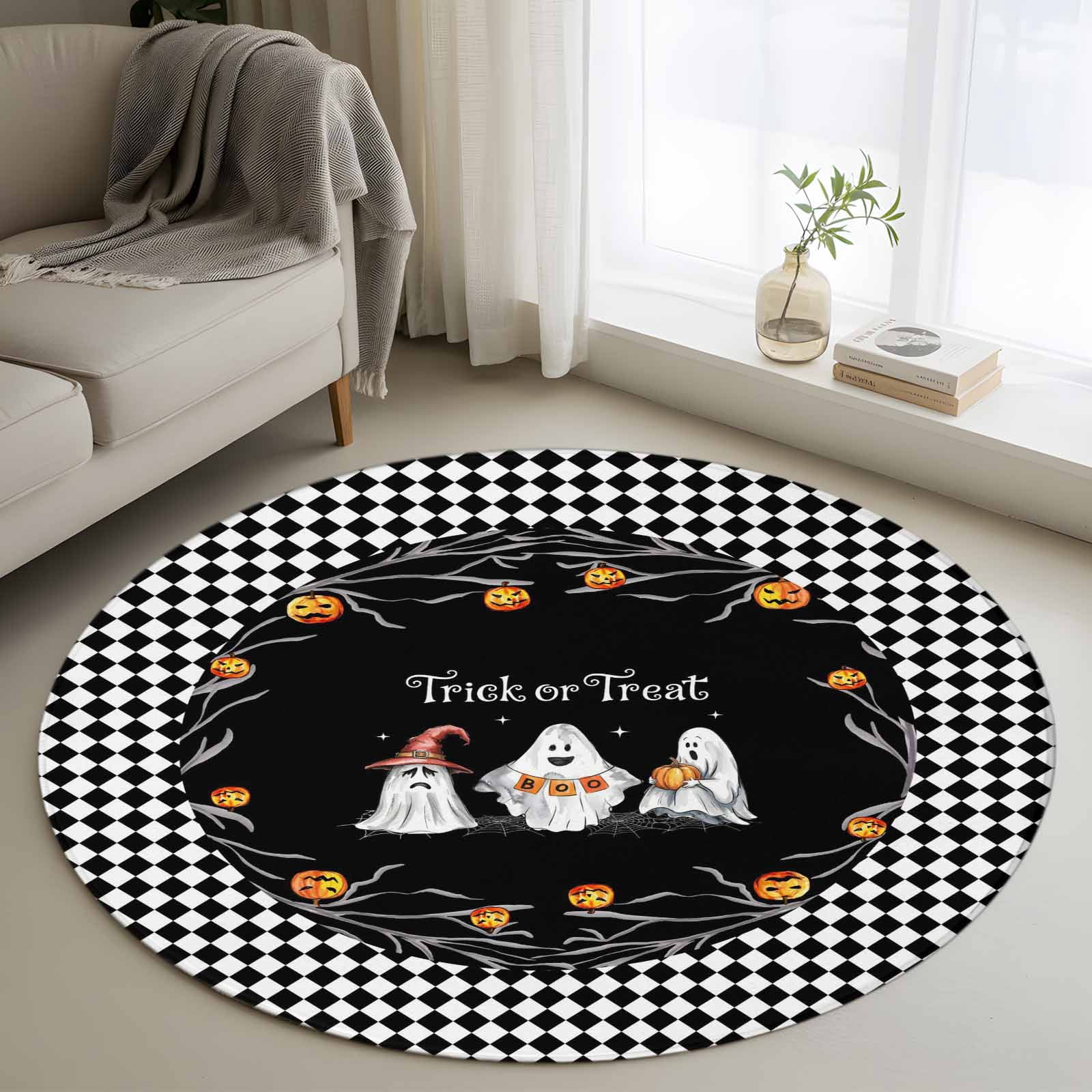 Round Rugs 4Ft, Happy Halloween Round Area Rug Washable Indoor Throw ...