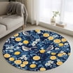 Round Rugs 5Ft, Navy Blue Botanical Peony Round Area Rug Washable ...