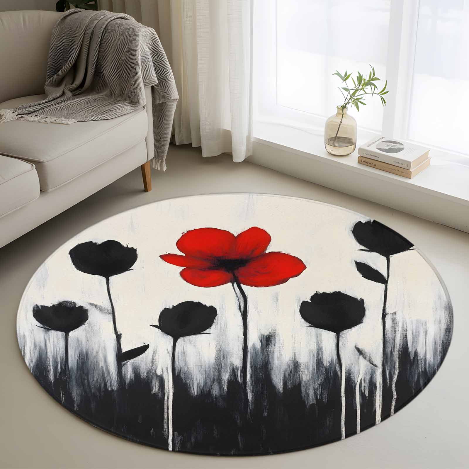 Round Rugs 4Ft, Retro Flowers Round Area Rug Washable Indoor Throw ...