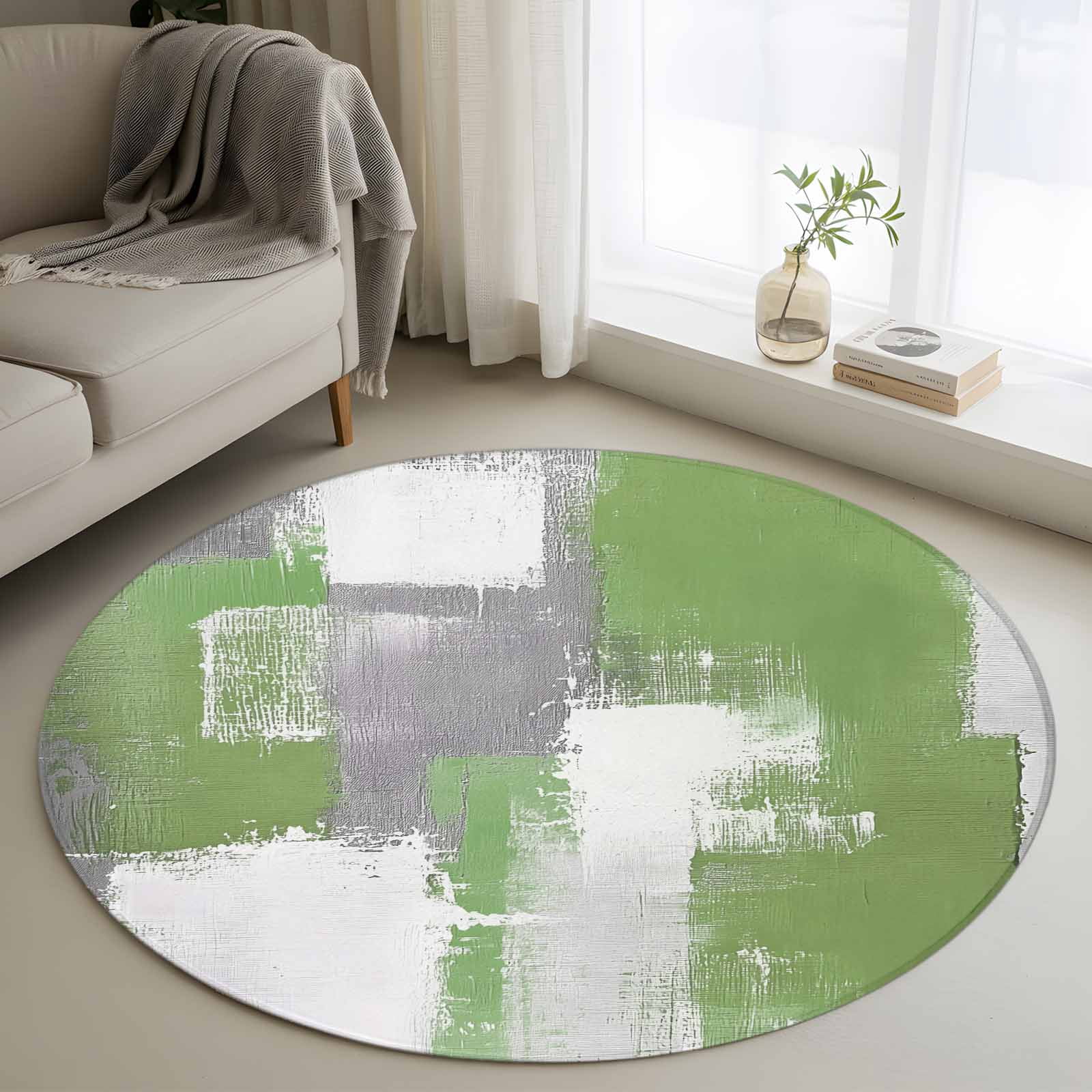 Round Rugs 4Ft, Sage Green Gray Round Area Rug Washable Indoor Throw ...