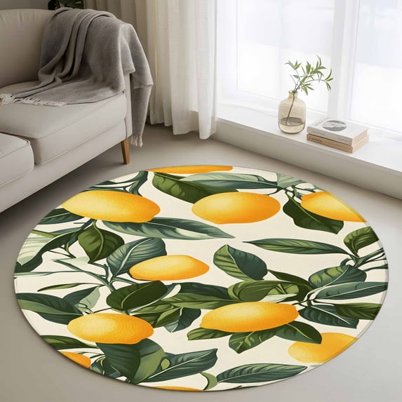 Round Rugs 4Ft, Summer Lemon Round Area Rug Washable Indoor Throw ...