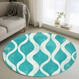 Round Rugs 4Ft, Teal Wave Round Area Rug Washable Indoor Throw Carpet ...