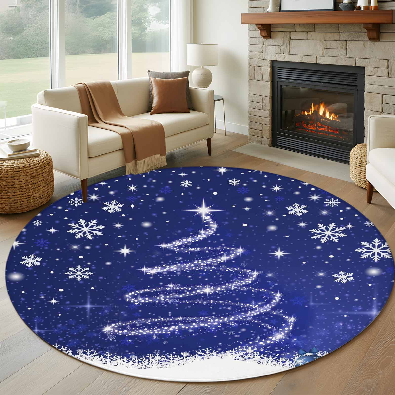 Round Rugs 5 Ft, Navy Blue Christmas Non Slip Area Rugs for Kitchen ...