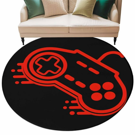 Round Rugs 5 Ft, Red Game Controller Non Slip Area Rugs for Kitchen ...
